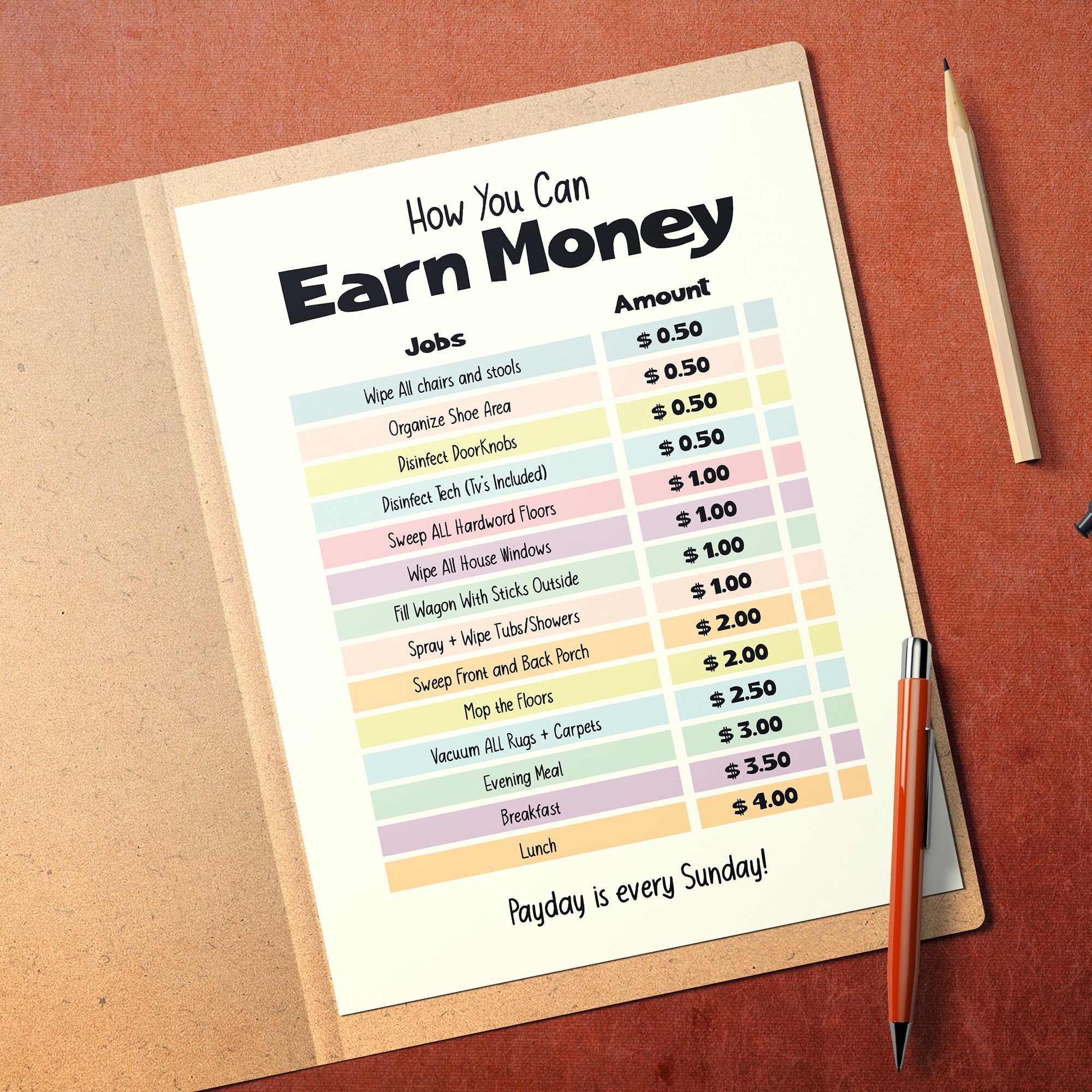How to Earn Money Chore Chart Editable Allowance Chart - Etsy