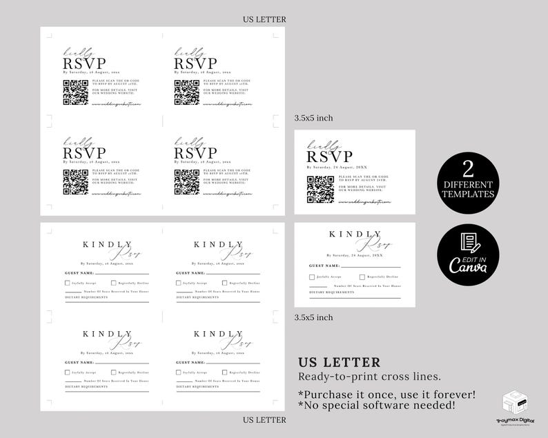 QR Code and Classic RSVP Card Set, Wedding Response Cards, Online and ...