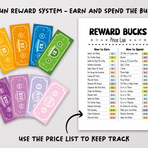 Editable Kids Reward Bucks Chart, Editable Kids Reward Bucks Earn Money ...