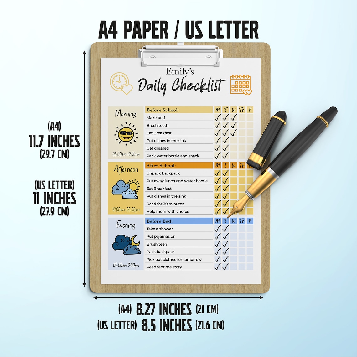 Editable Daily Checklist for Kids, Editable Chore Chart, Daily Schedule ...