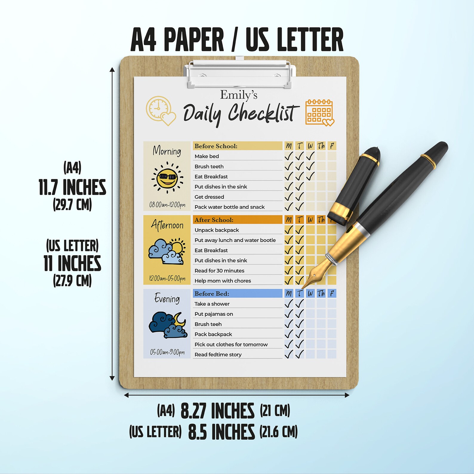 Editable Daily Checklist for Kids, Editable Chore Chart, Daily Schedule ...