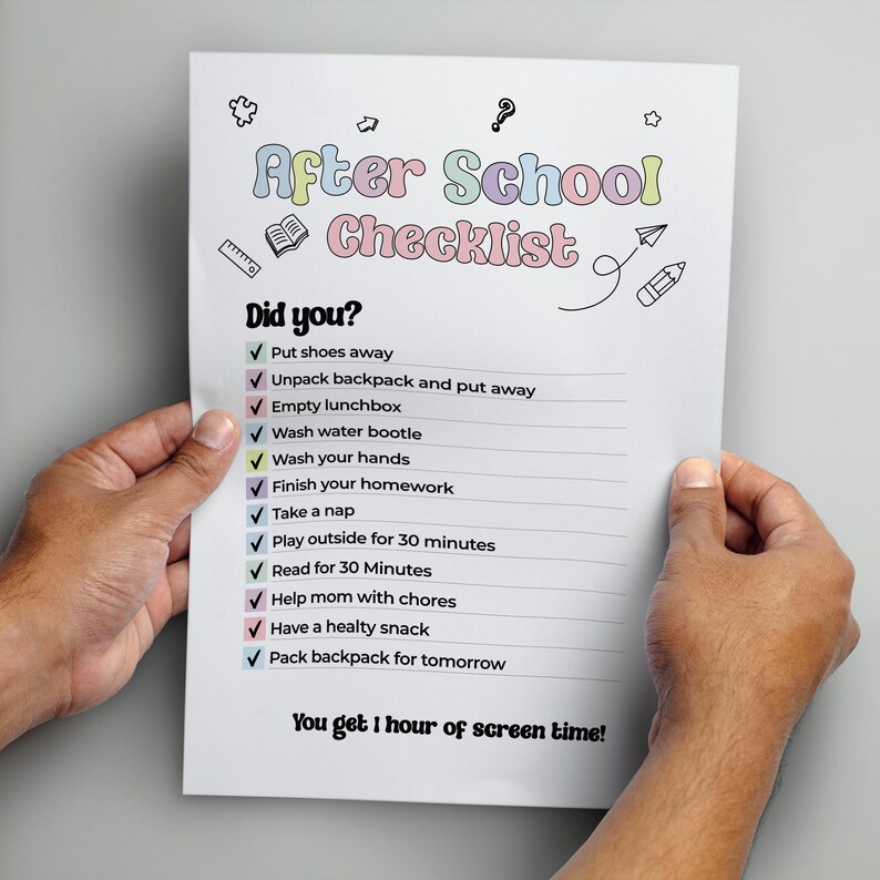Editable Schoolday Checklist for Kids, Daily Routine, Before School ...