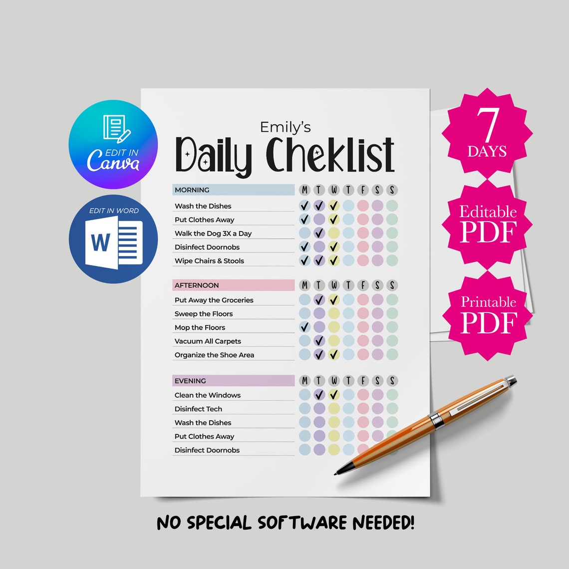 Editable Daily Checklist for Kids, Printable Daily Planner for Kids ...
