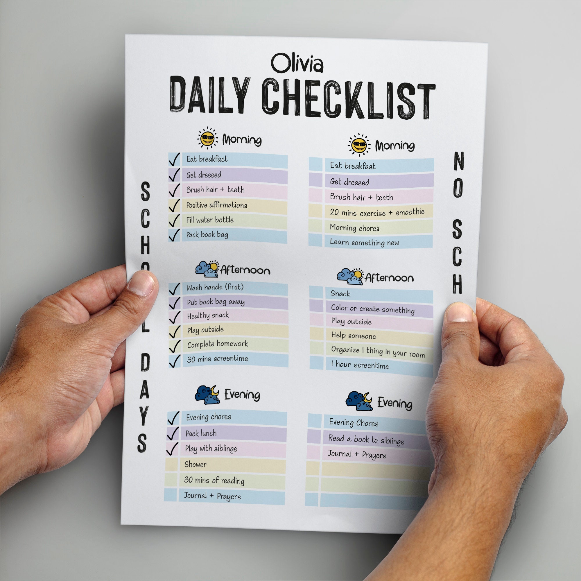 Editable Daily Checklist for Kids, Kids Responsibility Chart, Before ...