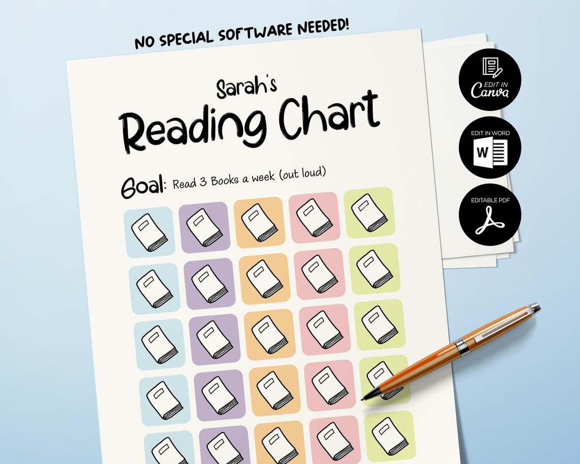 Reading Chart for Kids, Reading Tracker Kids, Reading Log, Reward Chart ...