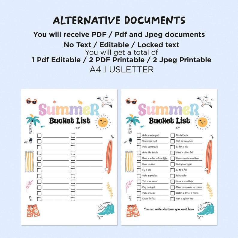 Summer Bucket List for Kids, Chart for Kids Editable, Summer Rules ...