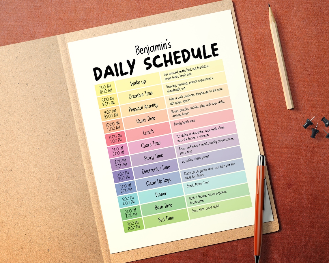 Editable Colorful Daily Schedule for Kids, Printable Daily Planner for ...