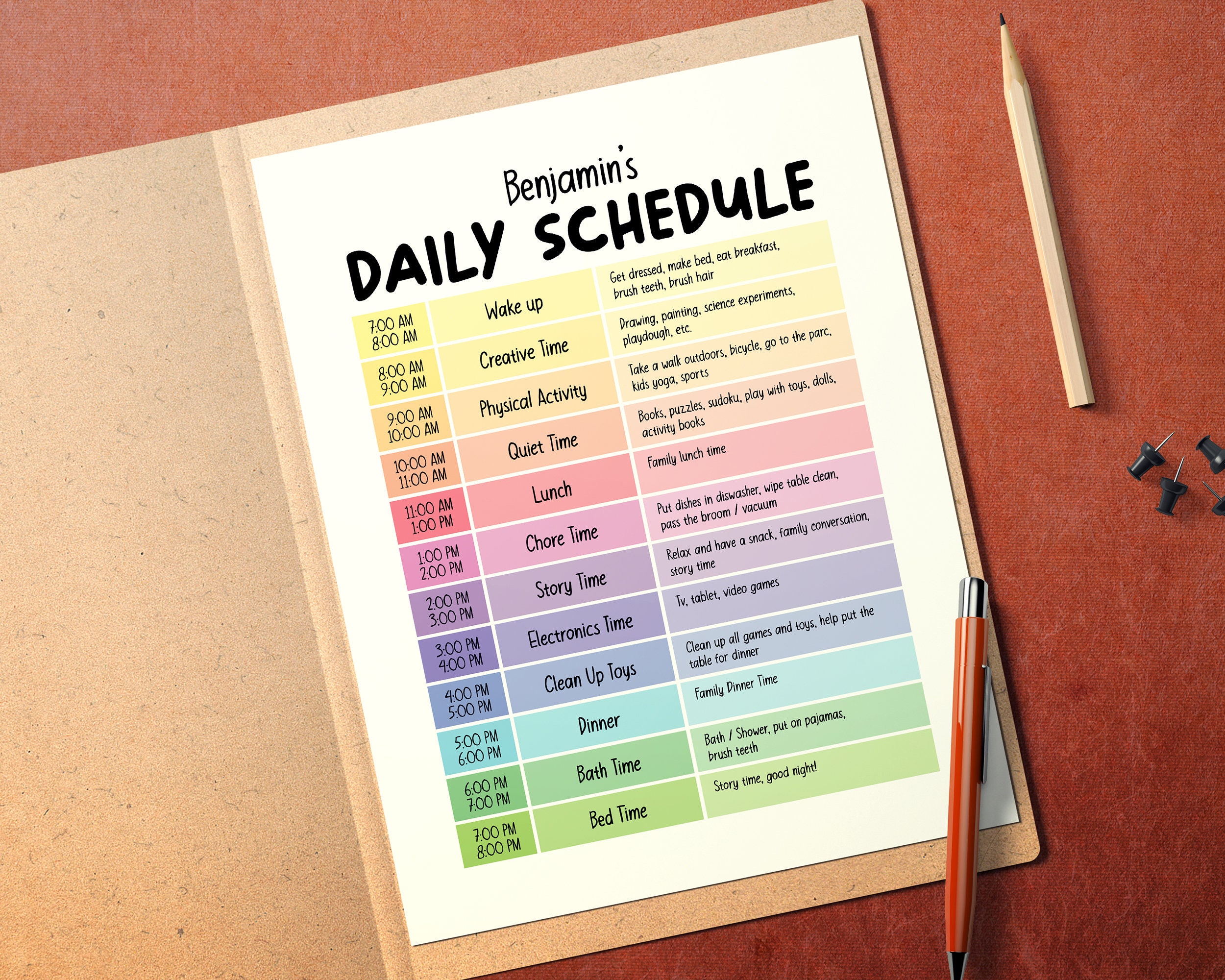 Colorful Daily Schedule Template, Daily Planner for Kids Printable ...
