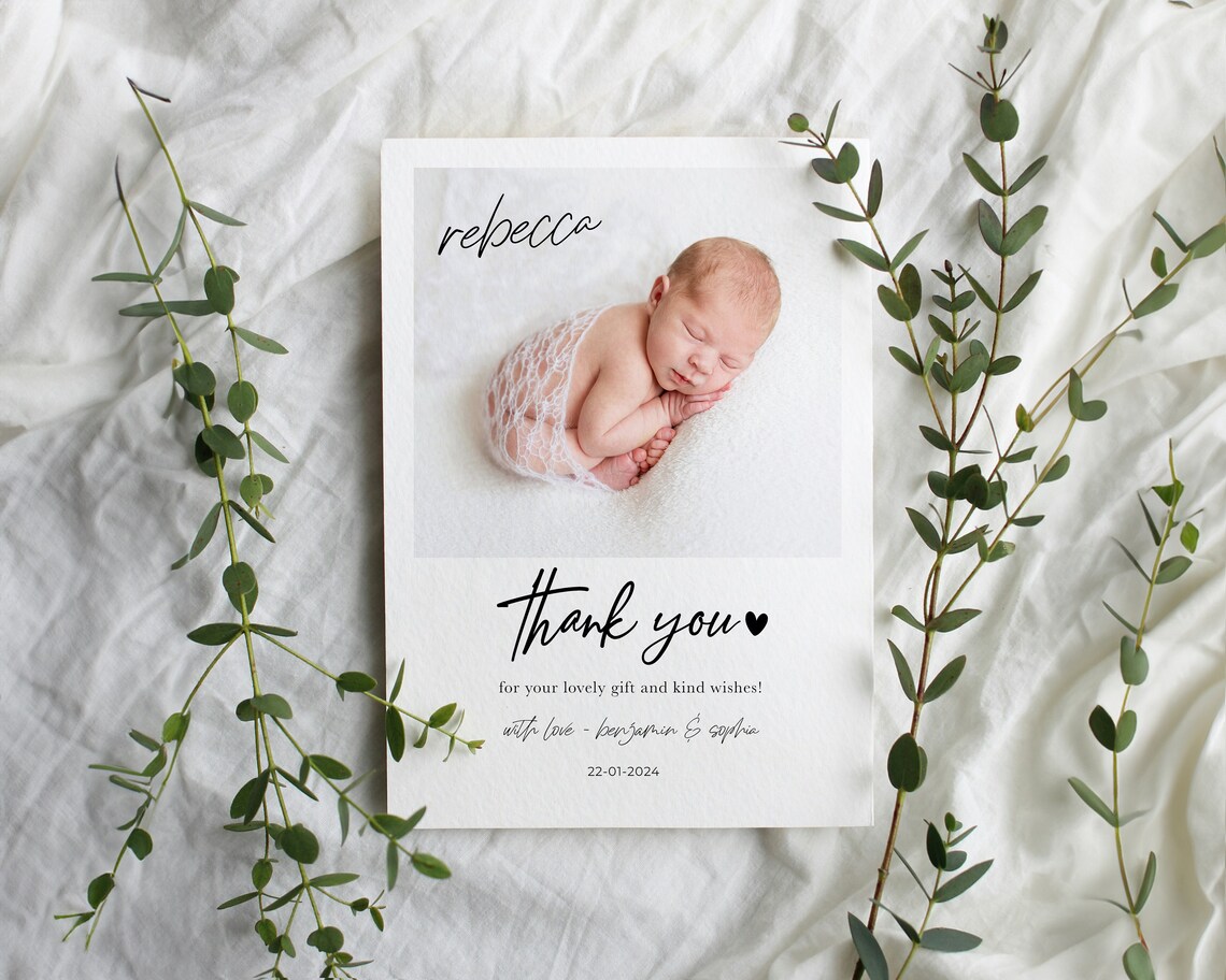 Baby Announcement Thank You Card, Photo Thank You Card for Newborn Baby ...