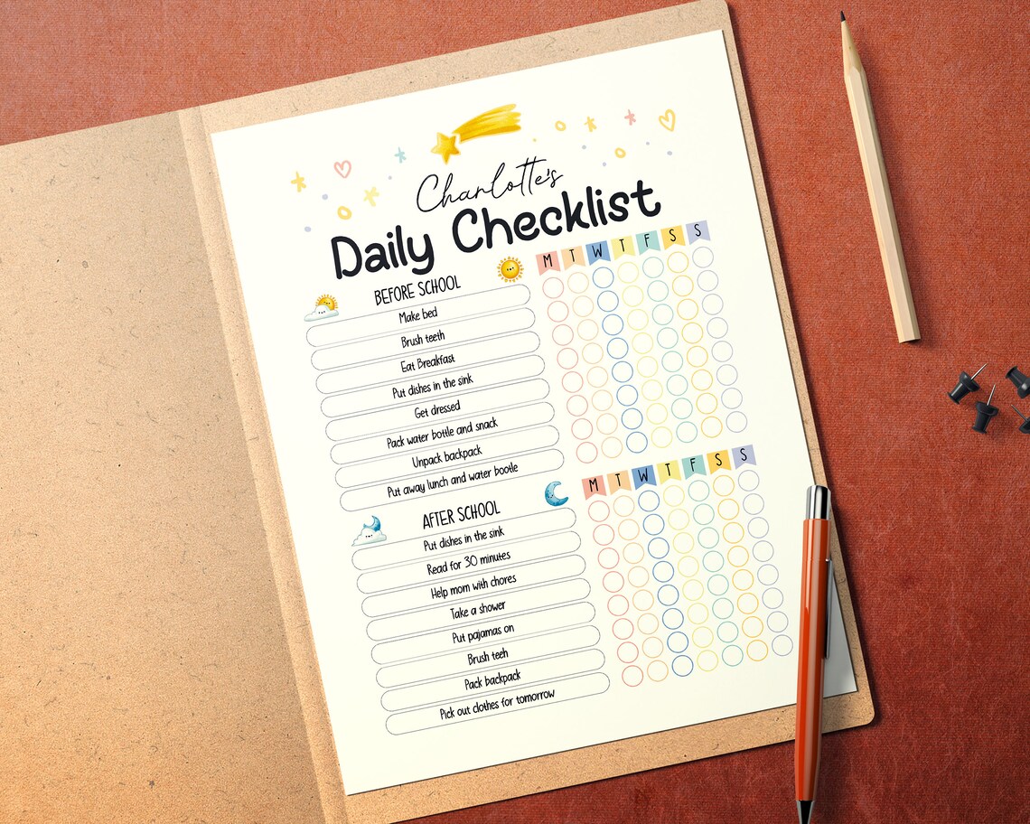 Editable Daily Checklist, Daily Planner for Kids, Responsibility Chart ...