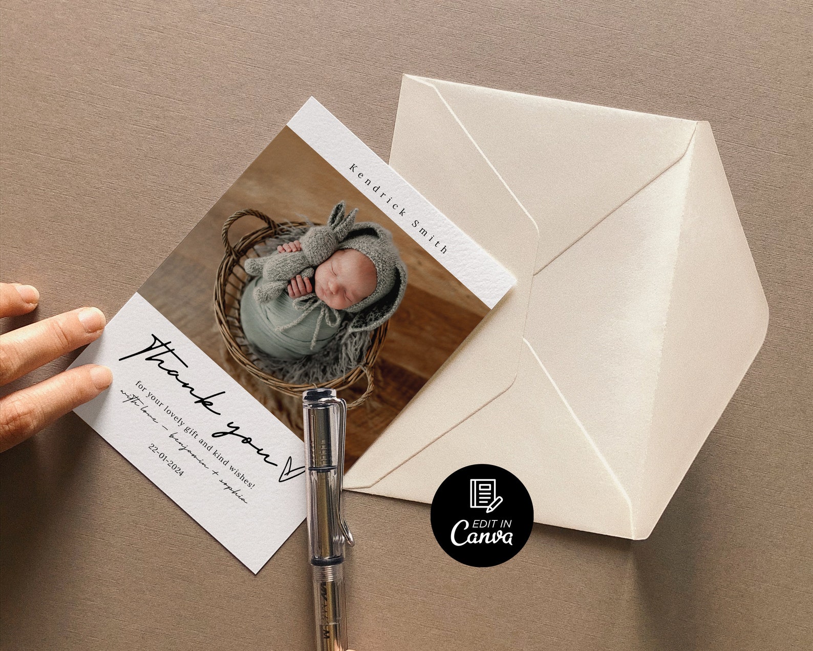 Photo Thank You Card for Newborn Baby With Name, Personalized Baby ...