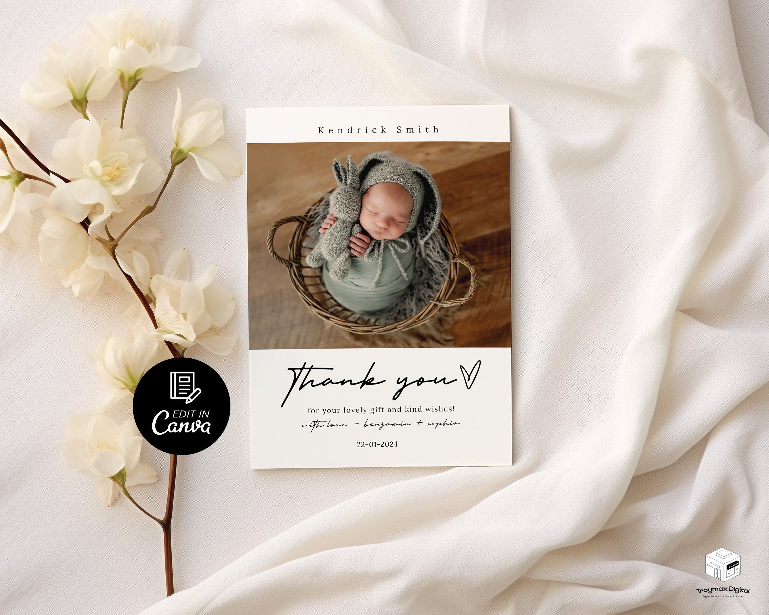 Photo Thank You Card for Newborn Baby With Name, Personalized Baby ...