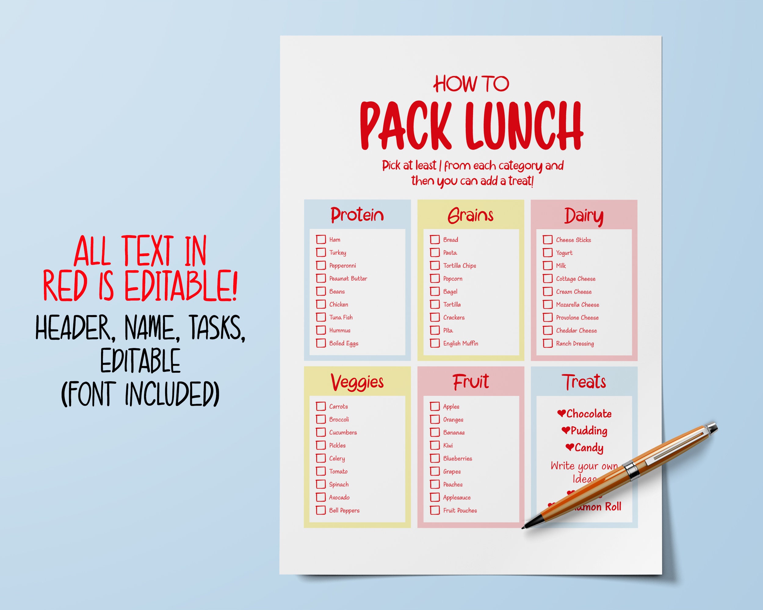 Kids Lunchbox Editable, School Lunch Printable, Eat the Rainbow ...