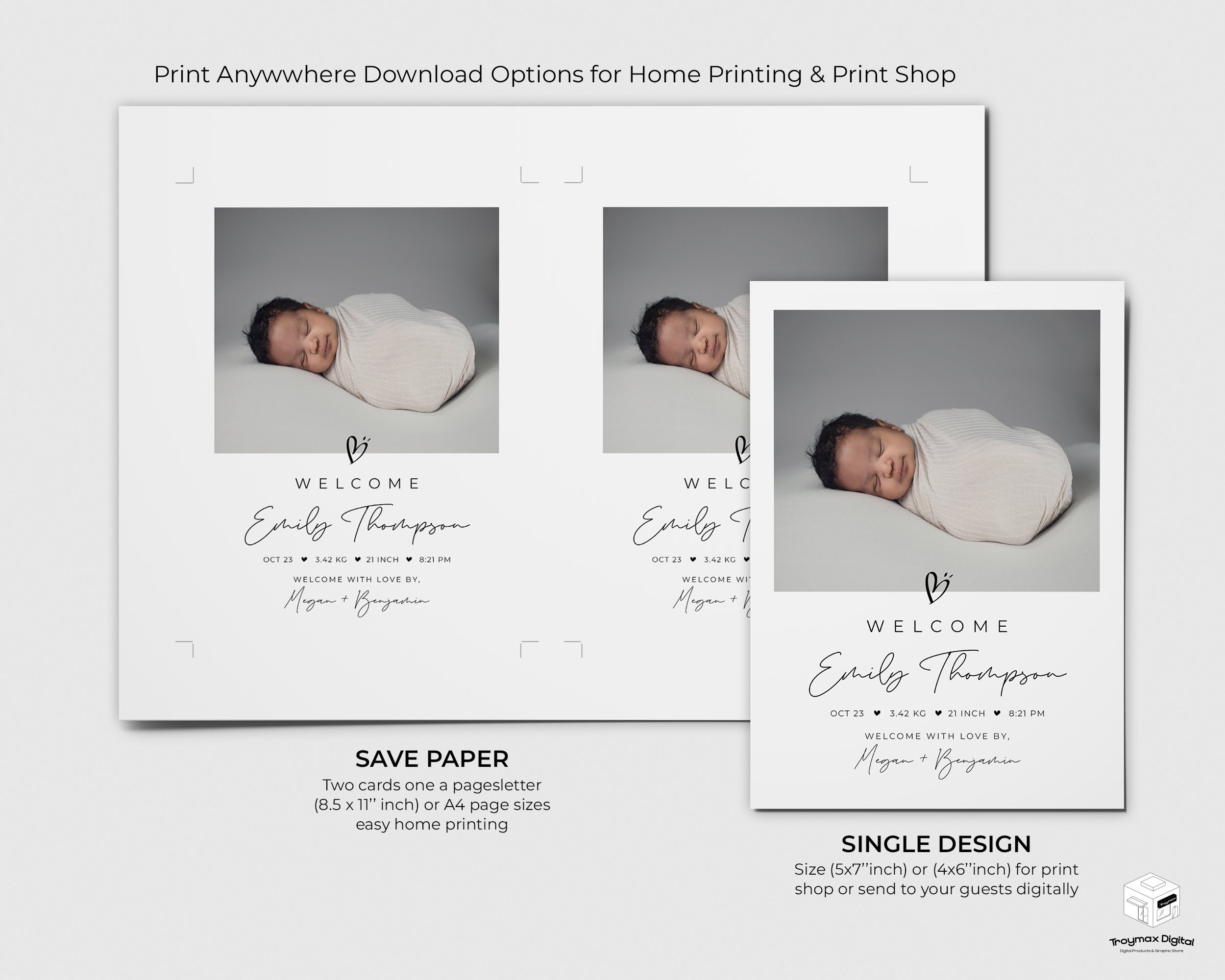 Printable Birth Stats Card, Newborn Baby Announcement, Simple Boho ...