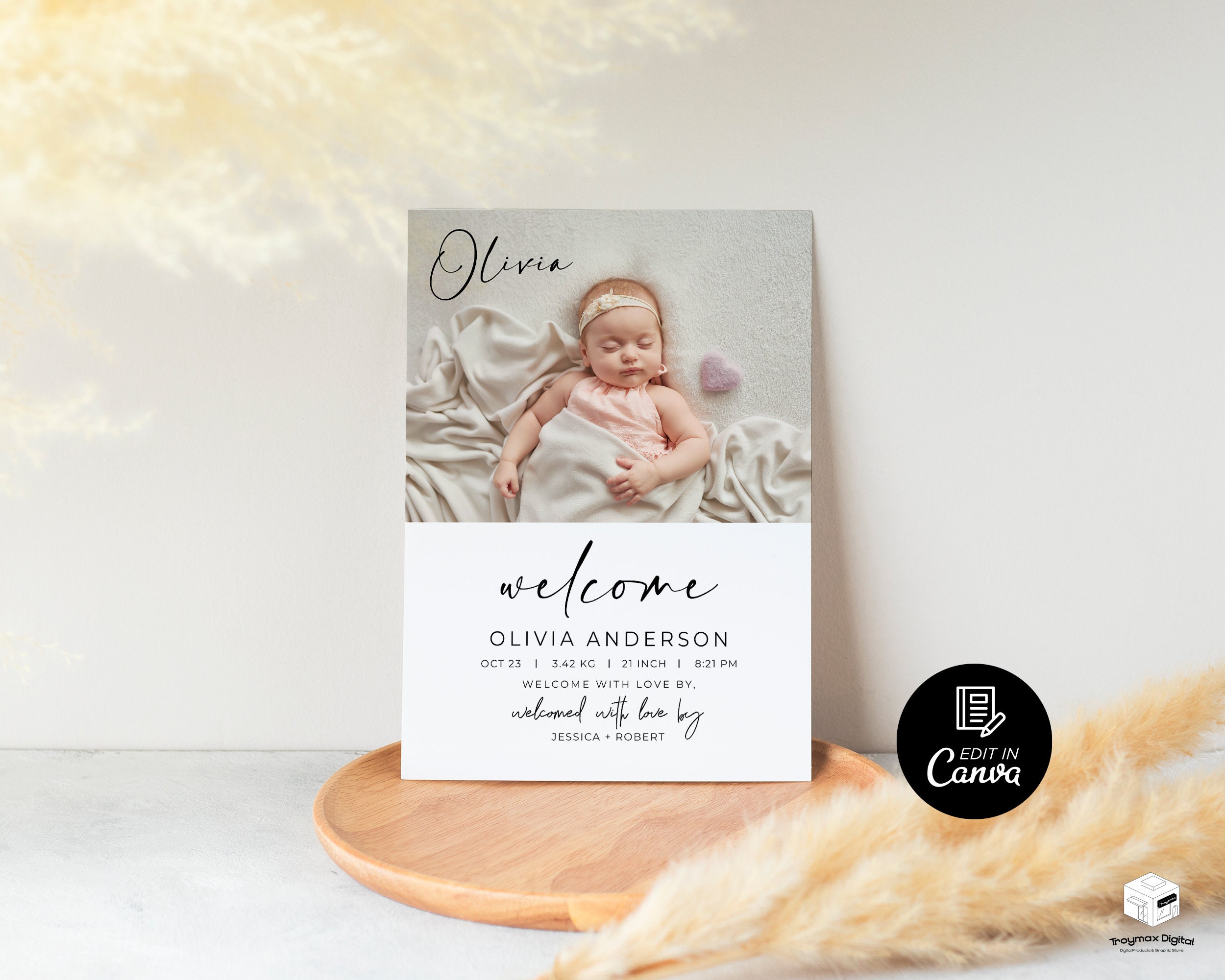 Welcome Newborn Baby Announcement, Editable Photo Birth Card Canva ...