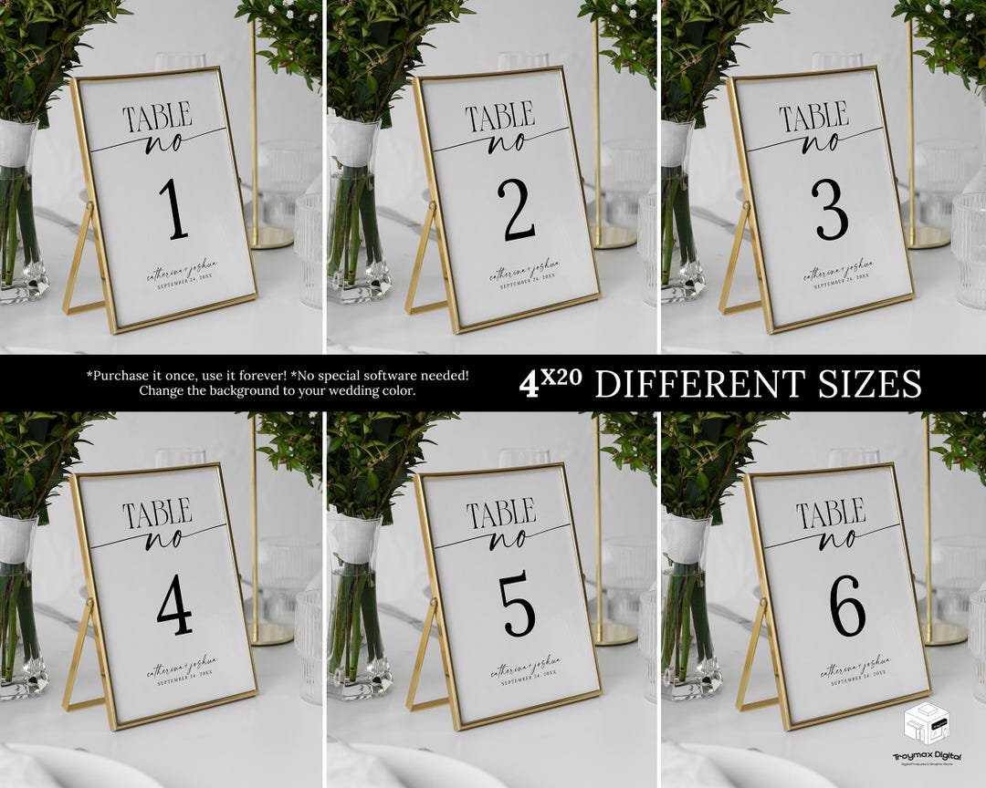 Wedding Table Number Signs, Elegant Bridal Shower Table Numbers Cards ...