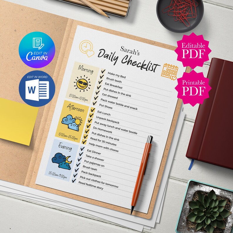 Daily Checklist for Kids Daily Routine Chart Home School - Etsy