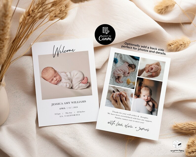 Custom Baby Photo Name Design, Printable Birth Postcard for Family ...