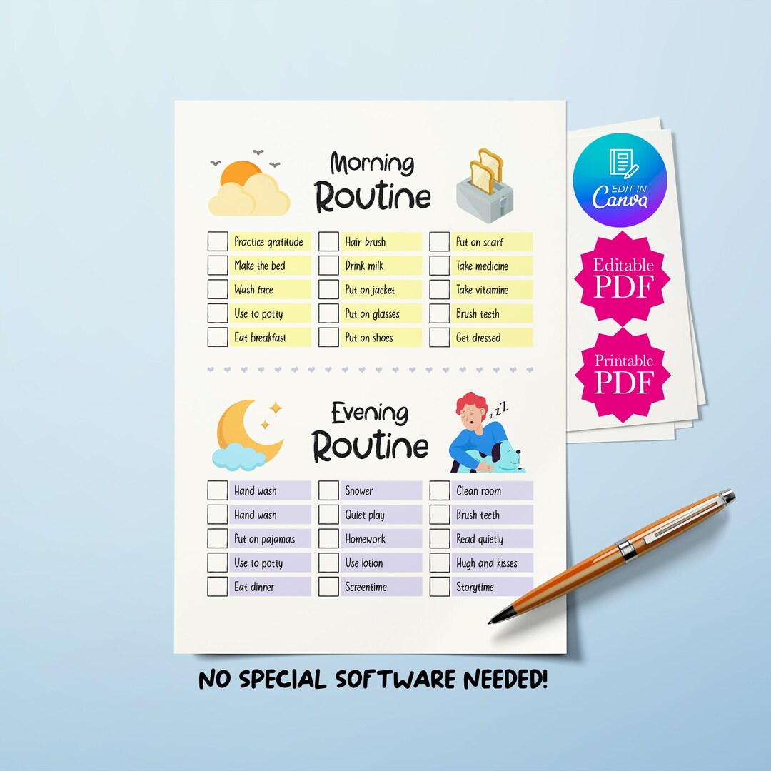 Daily Routine Chart for Kids Toddler Morning Bedtime Routine - Etsy