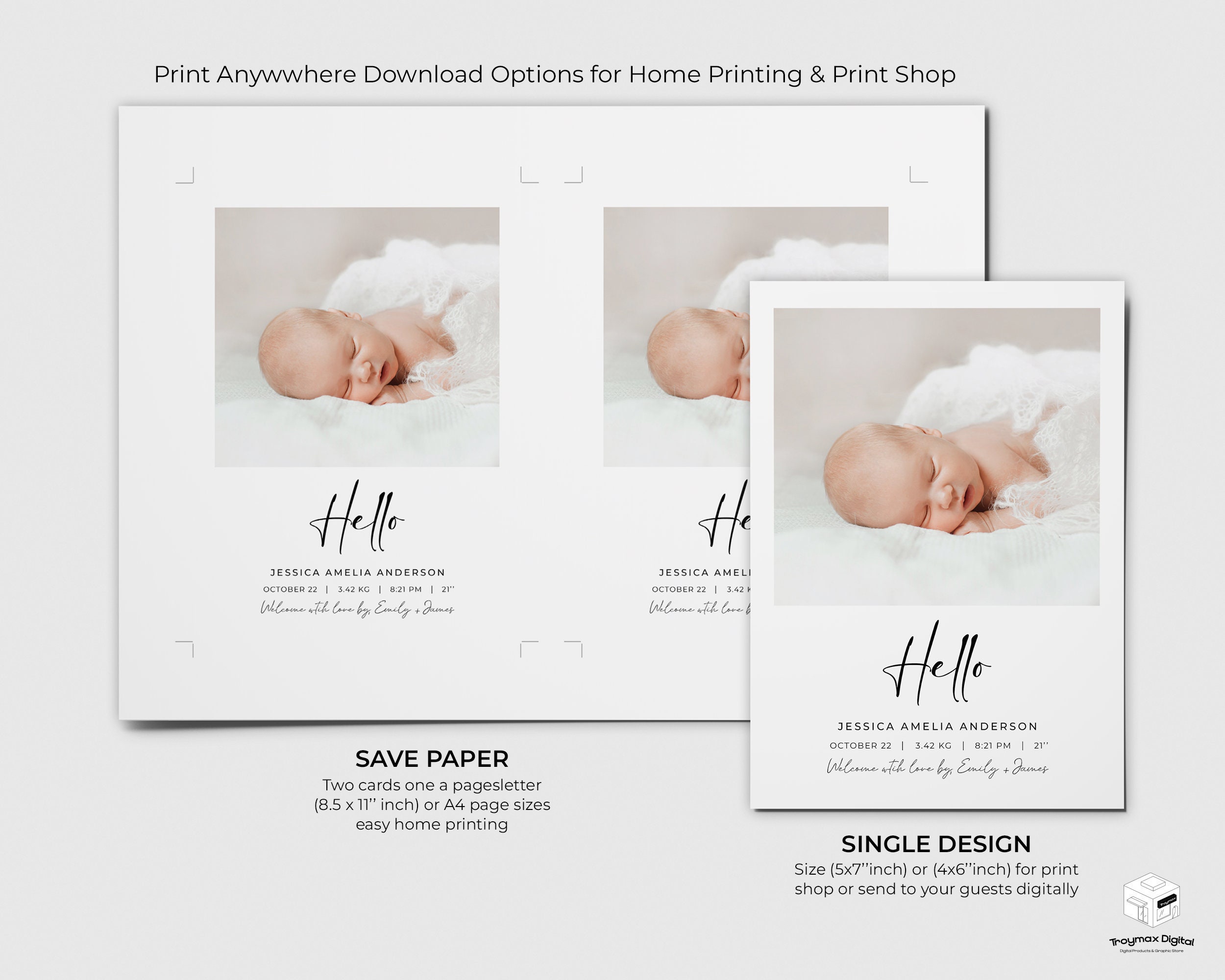 Printable Birth Stats Card, Hello Newborn Baby Announcement, Simple ...