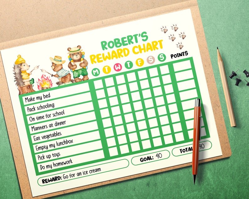 Editable Camping Animals Reward Chart Printable Chore Chart - Etsy