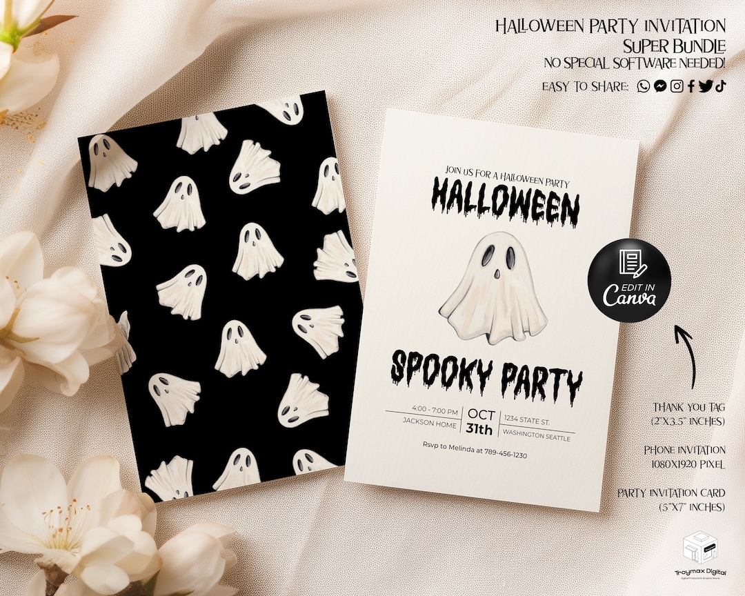 Editable Halloween Party Invite Template, Ghost Face Party, Halloween ...