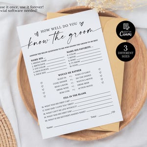 How Well Do You Know the Groom Game, Minimalist Wedding Shower Groom ...