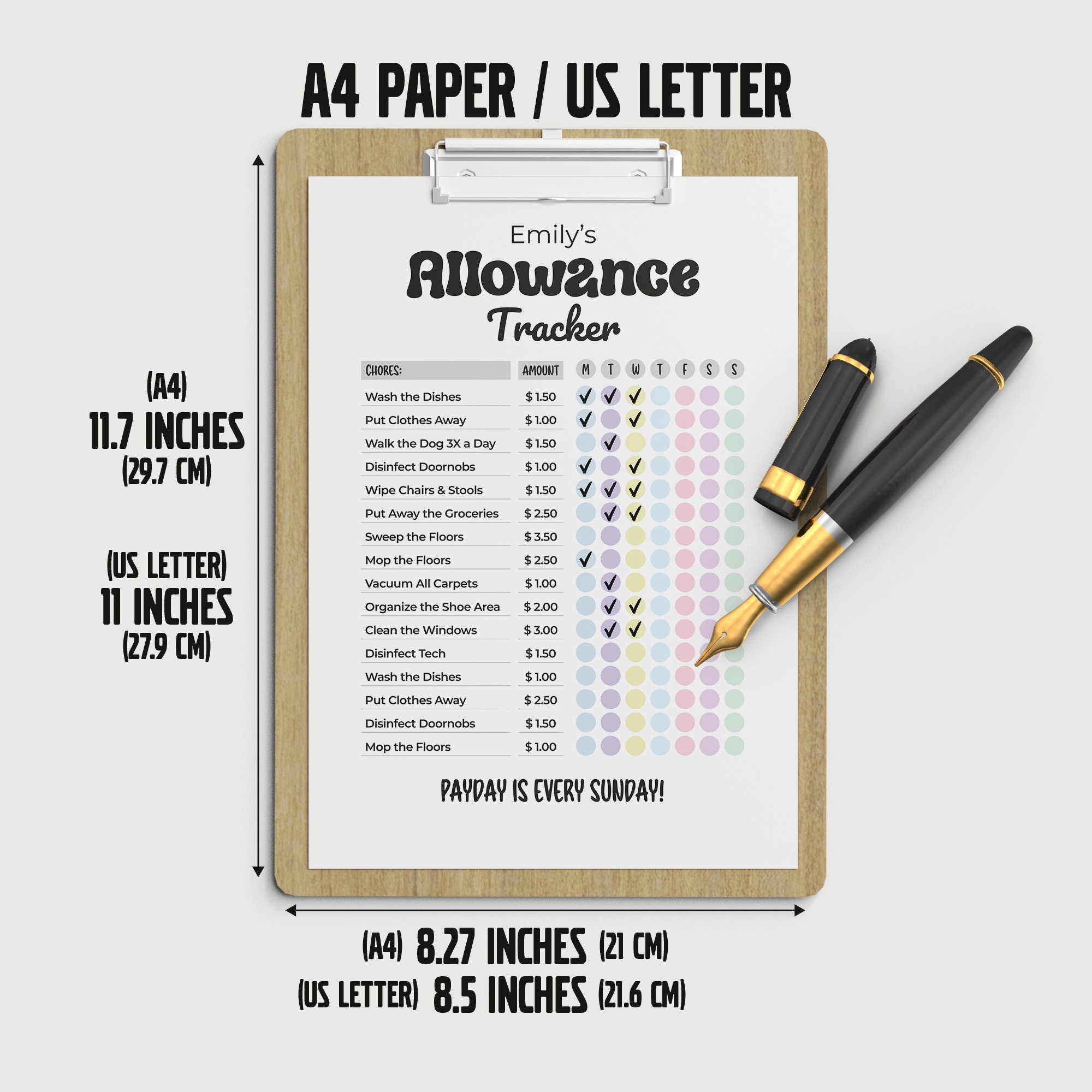 Editable Allowance Tracker Kids, Earn Money Chart, Daily Weekly ...