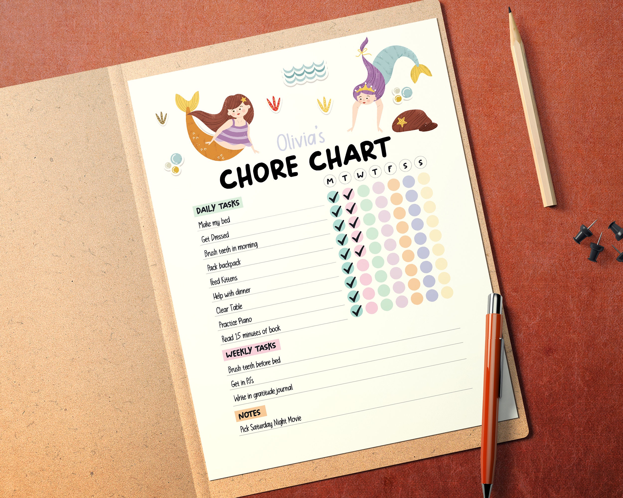 Daily Checklist for Kids, Editable Daily Chore Chart for Kids, Cute ...
