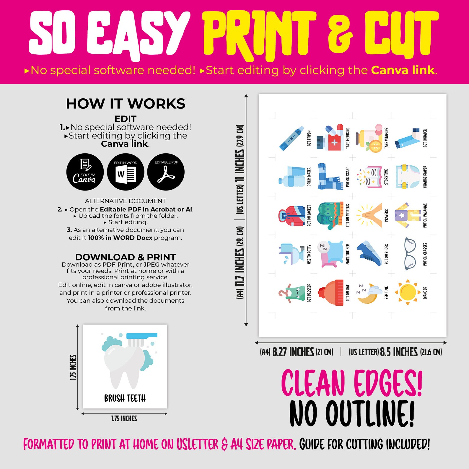 Editable Daily Routine for Kids Responsibility Chart Daily - Etsy