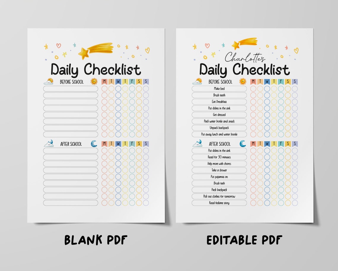 Editable Daily Checklist, Daily Planner for Kids, Responsibility Chart ...