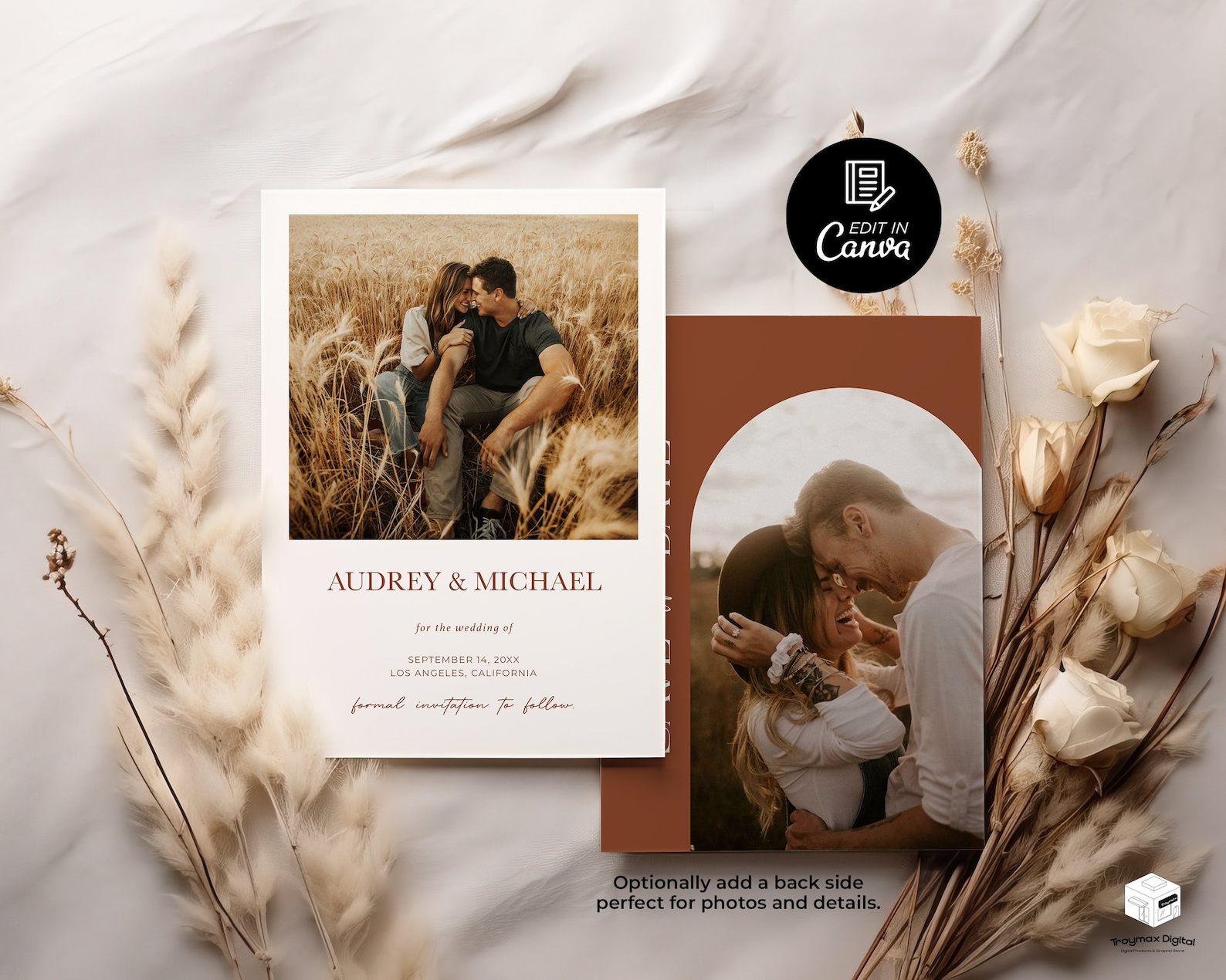 Modern Burnt Orange Save the Dates, Editable Terracotta Save the Date ...