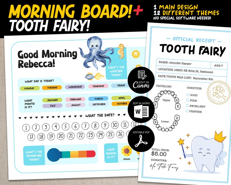 Kids Daily Calendar Tooth Fairy Receipt Certificate Monthly - Etsy