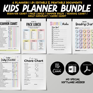 Behavior Chart for Kids, Pack Lunch Editable, Summer Rules Printable ...