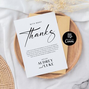 Simple Wedding Thank You Card, Calligraphy Wedding Thank You Card ...
