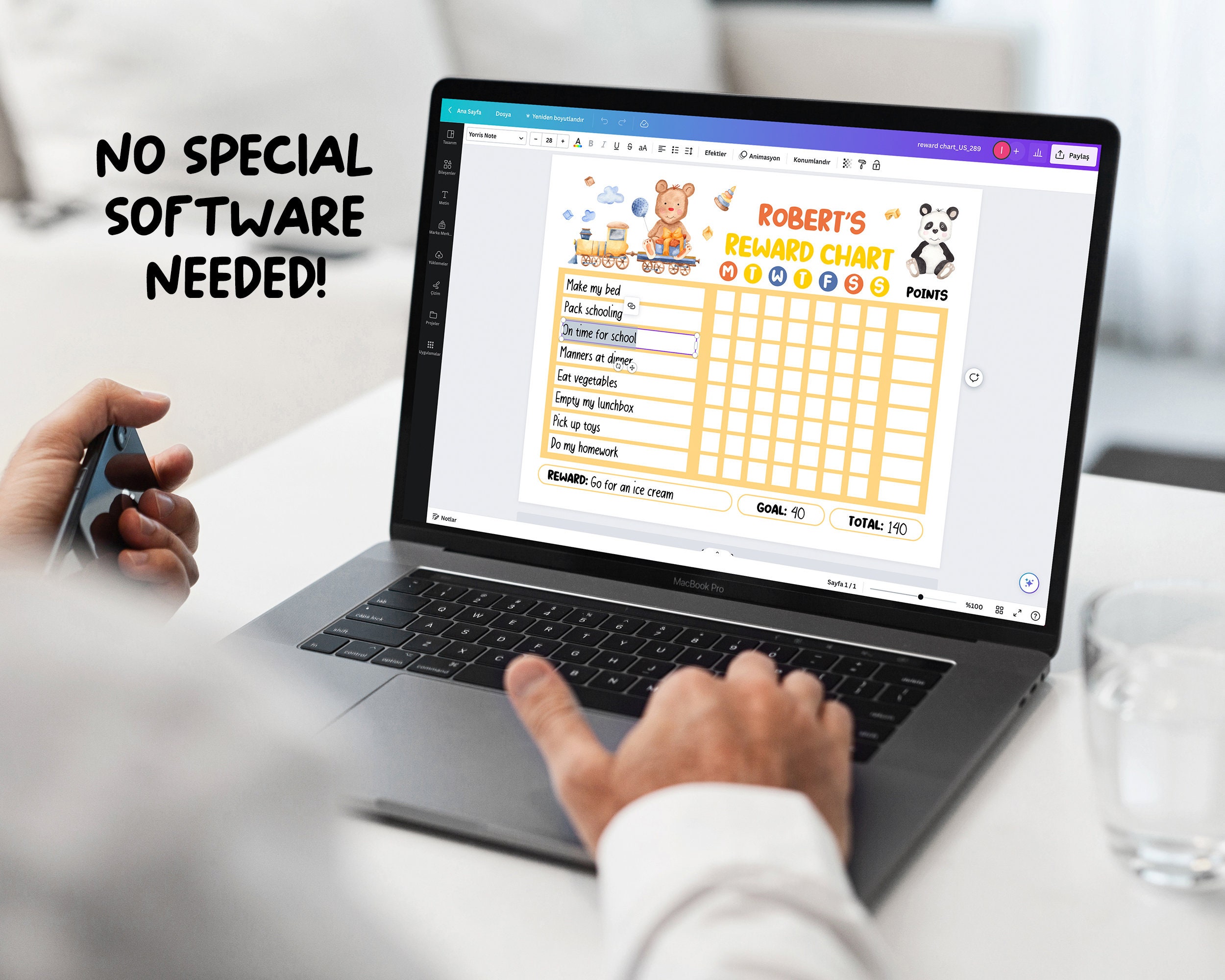 Editable Teddy Bear Reward Chart Printable Chore Chart for - Etsy