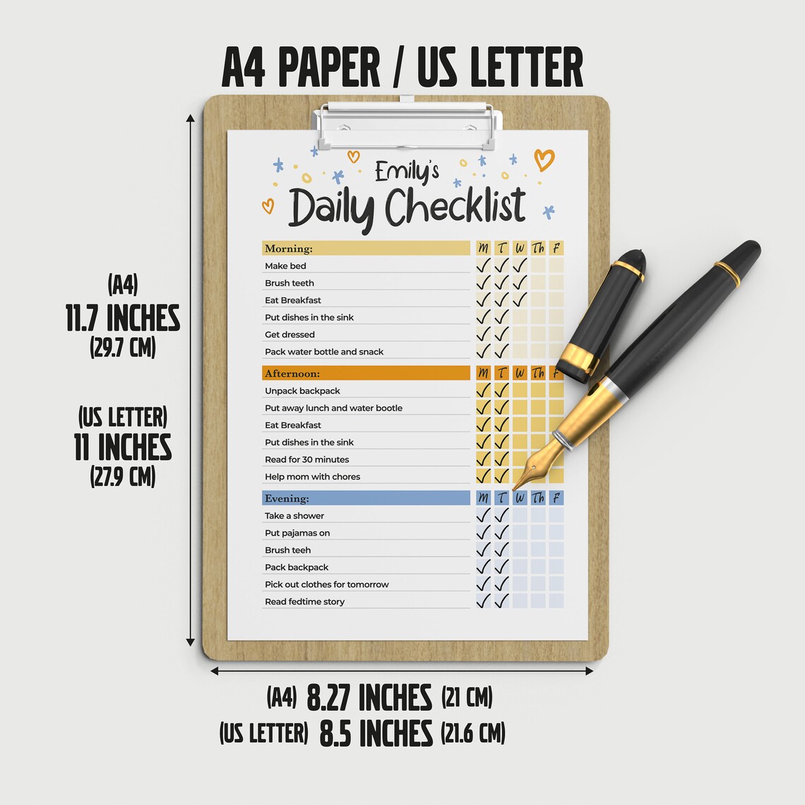 Editable Daily Checklist for Kids, Printable, Responsibility Chart for ...