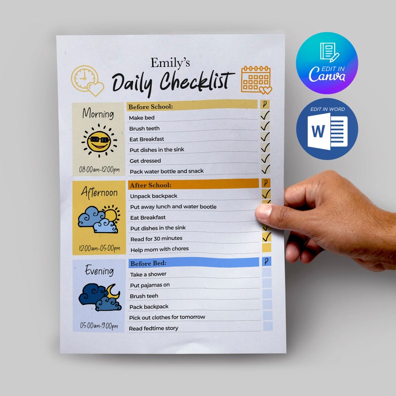 Editable Daily Checklist for Kids, Chore Chart, Behavior Chart, Daily ...