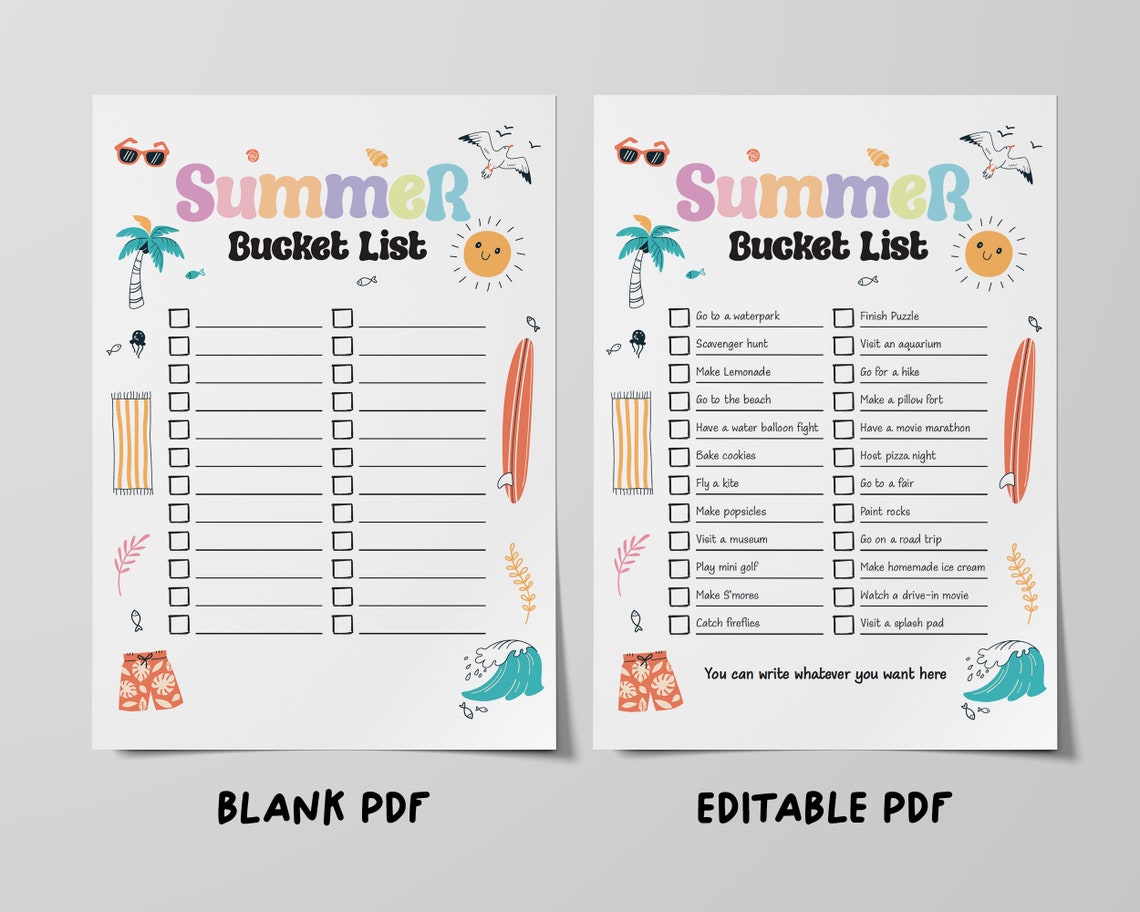 Summer Bucket List for Kids, Chart for Kids Editable, Summer Rules ...
