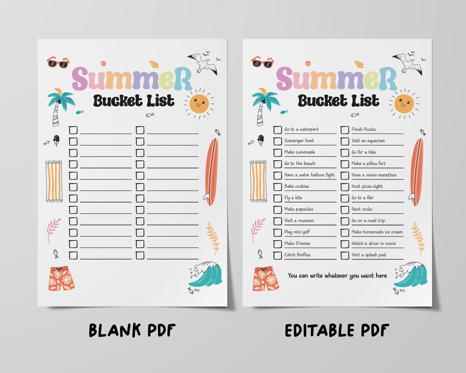 Summer Bucket List for Kids, Chart for Kids Editable, Summer Rules ...