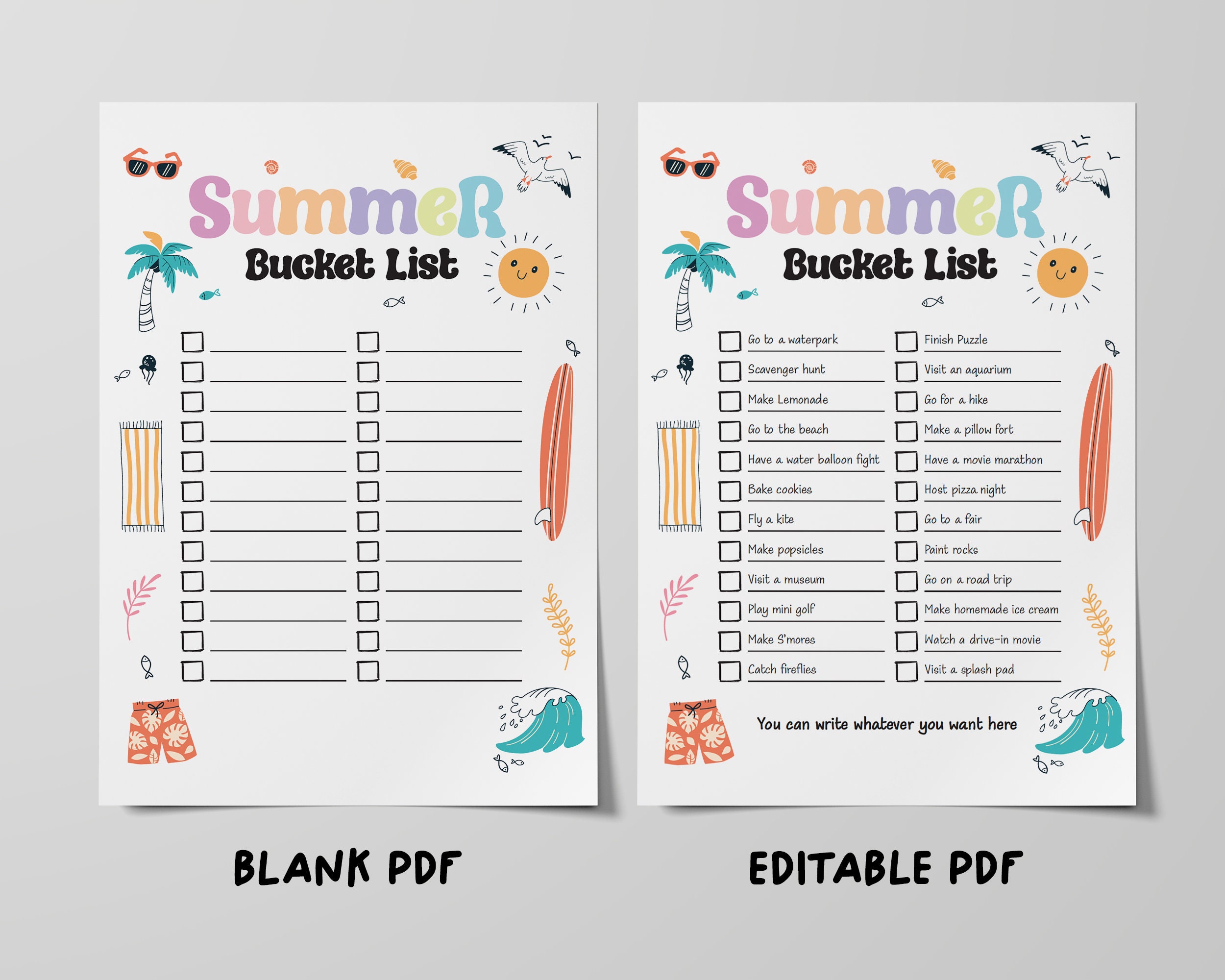 Summer Bucket List for Kids, Chart for Kids Editable, Summer Rules ...