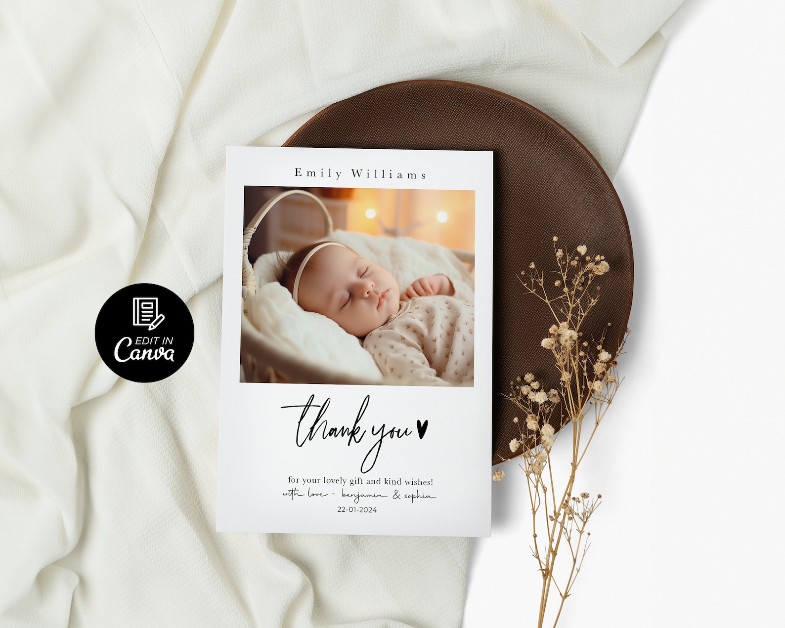 Photo Thank You Card for Newborn Baby With Name, Personalized Birth ...