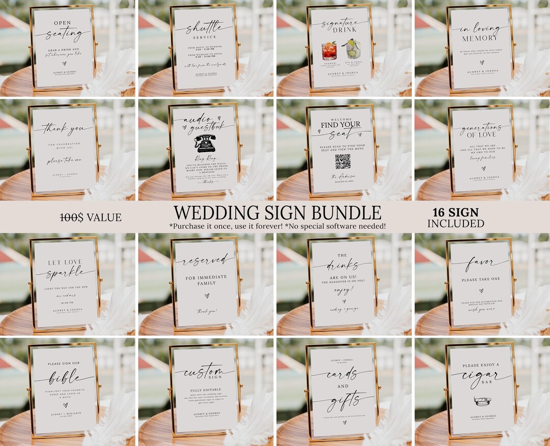 Minimalist Wedding Sign Bundle Template, Wedding Table Signs Package ...