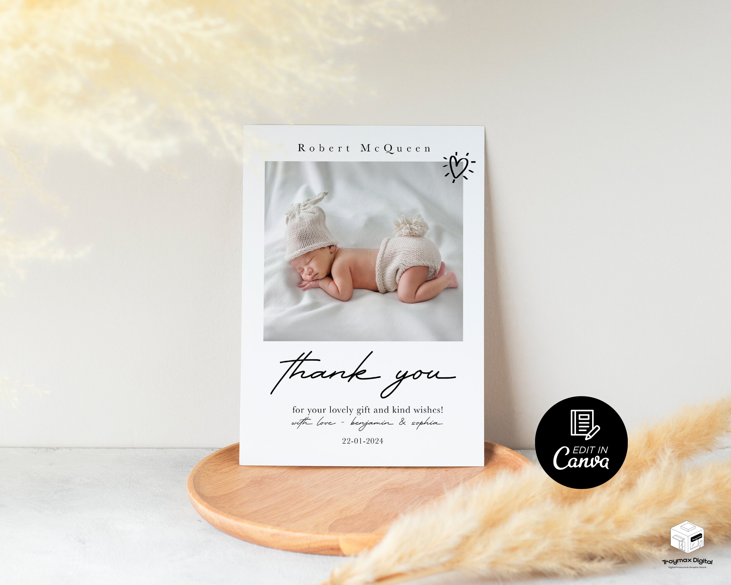 Printable Baby Photos Thank You Card, Editable Newborn Thank You Card ...
