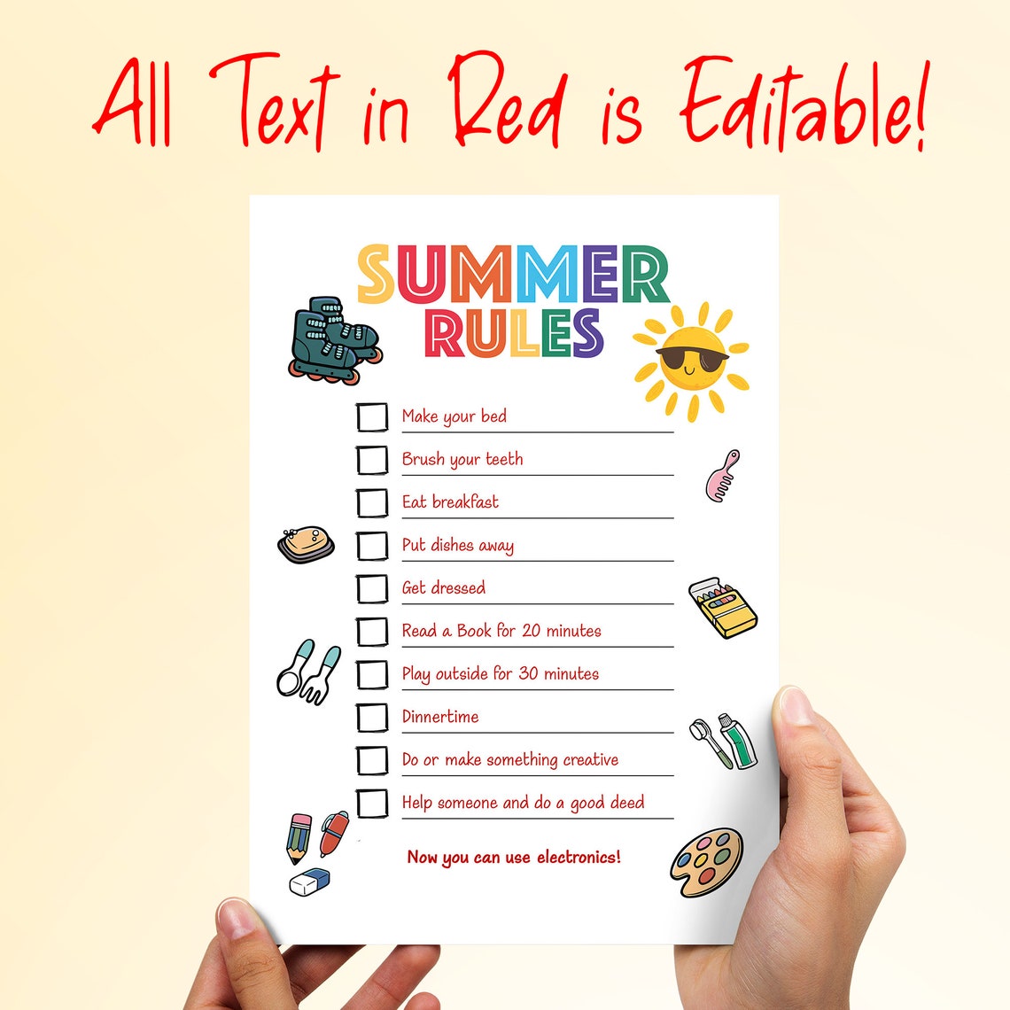 Summer Rules for Kids, Chart for Kids Editable, Summer Rules Editable ...