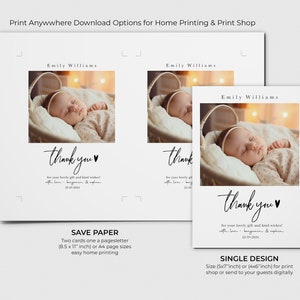 Photo Thank You Card for Newborn Baby With Name, Personalized Birth ...