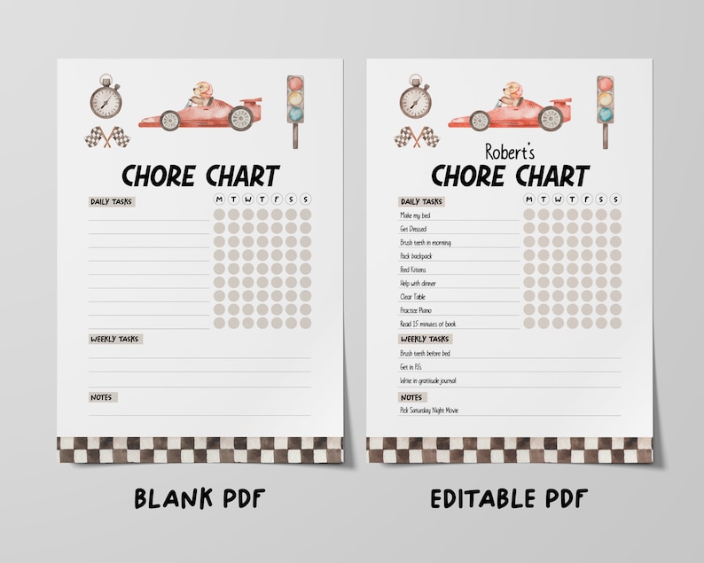 Editable Daily Chore Chart Cute Racing Car Theme Behavior - Etsy