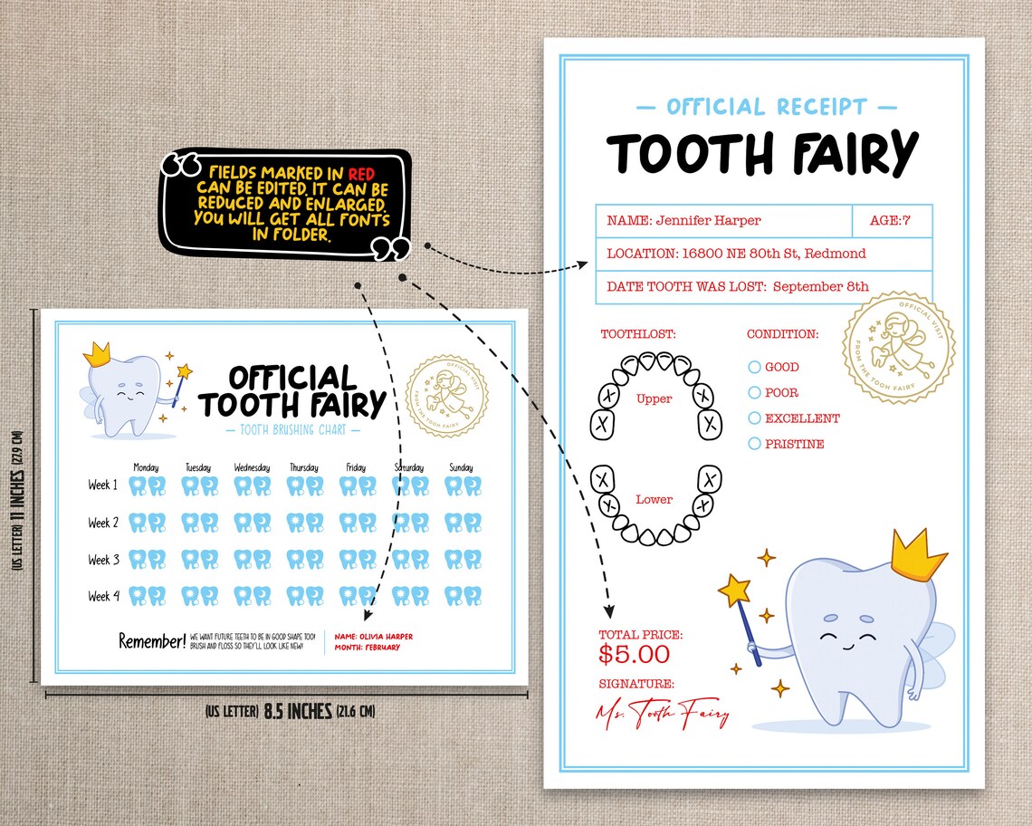 Kids Daily Calendar, Tooth Fairy Receipt Certificate, Monthly Brushing ...