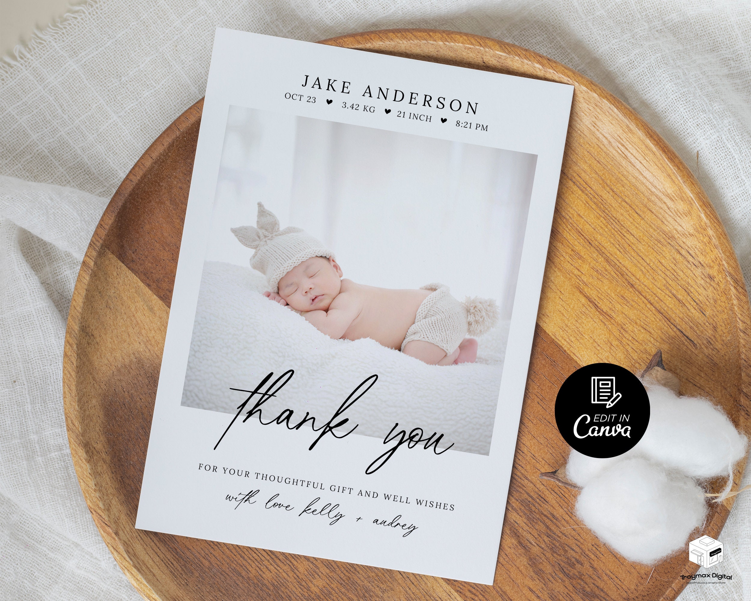 Baby Photo Thank You Card, Photo Thank You Card for Newborn Baby With ...