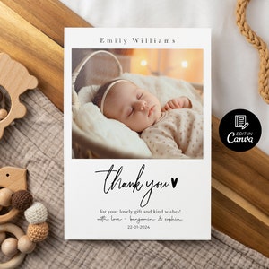 Photo Thank You Card for Newborn Baby With Name, Personalized Birth ...